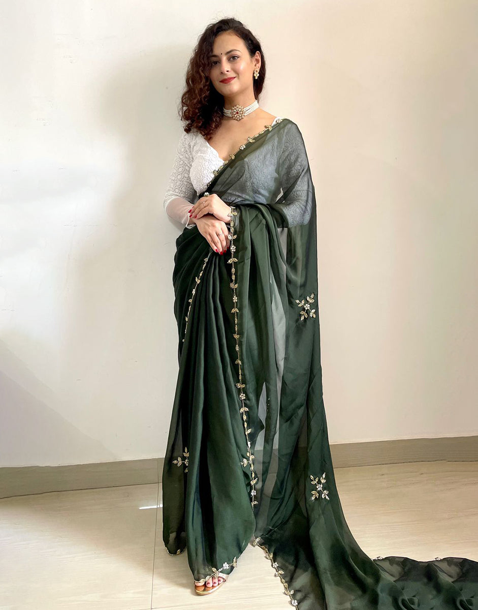 Green Rangoli Silk Handwork Saree – Sareewave