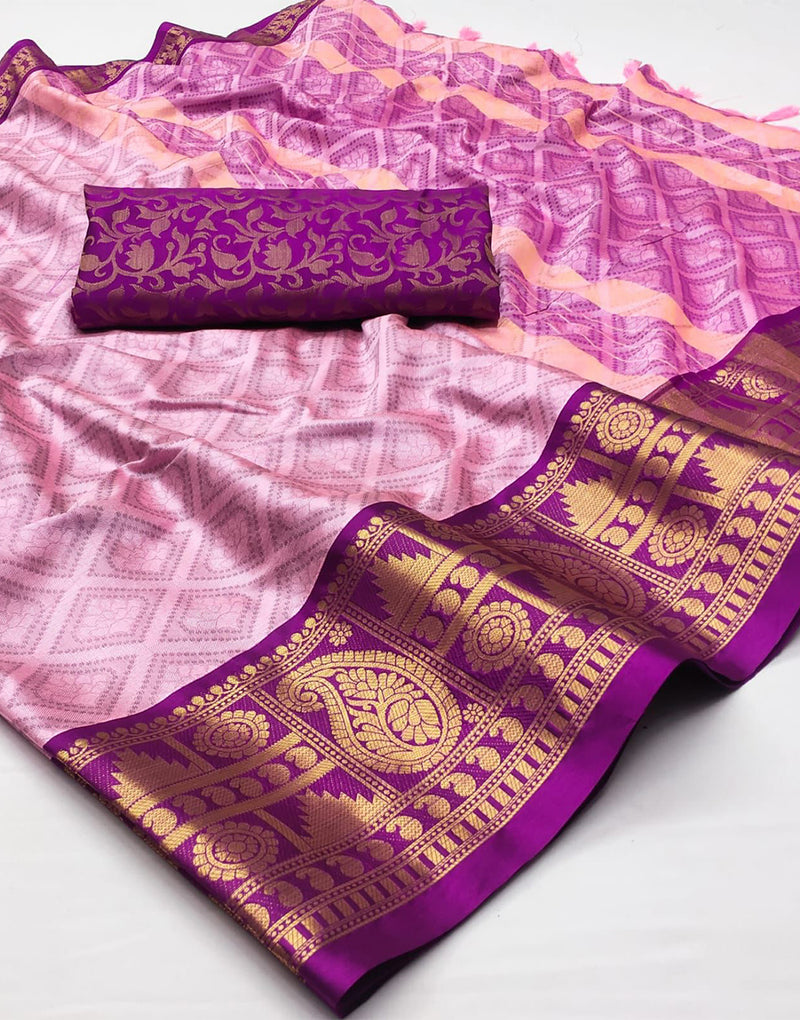 Pink & Purple Silk Saree With Weaving Work – Sareewave