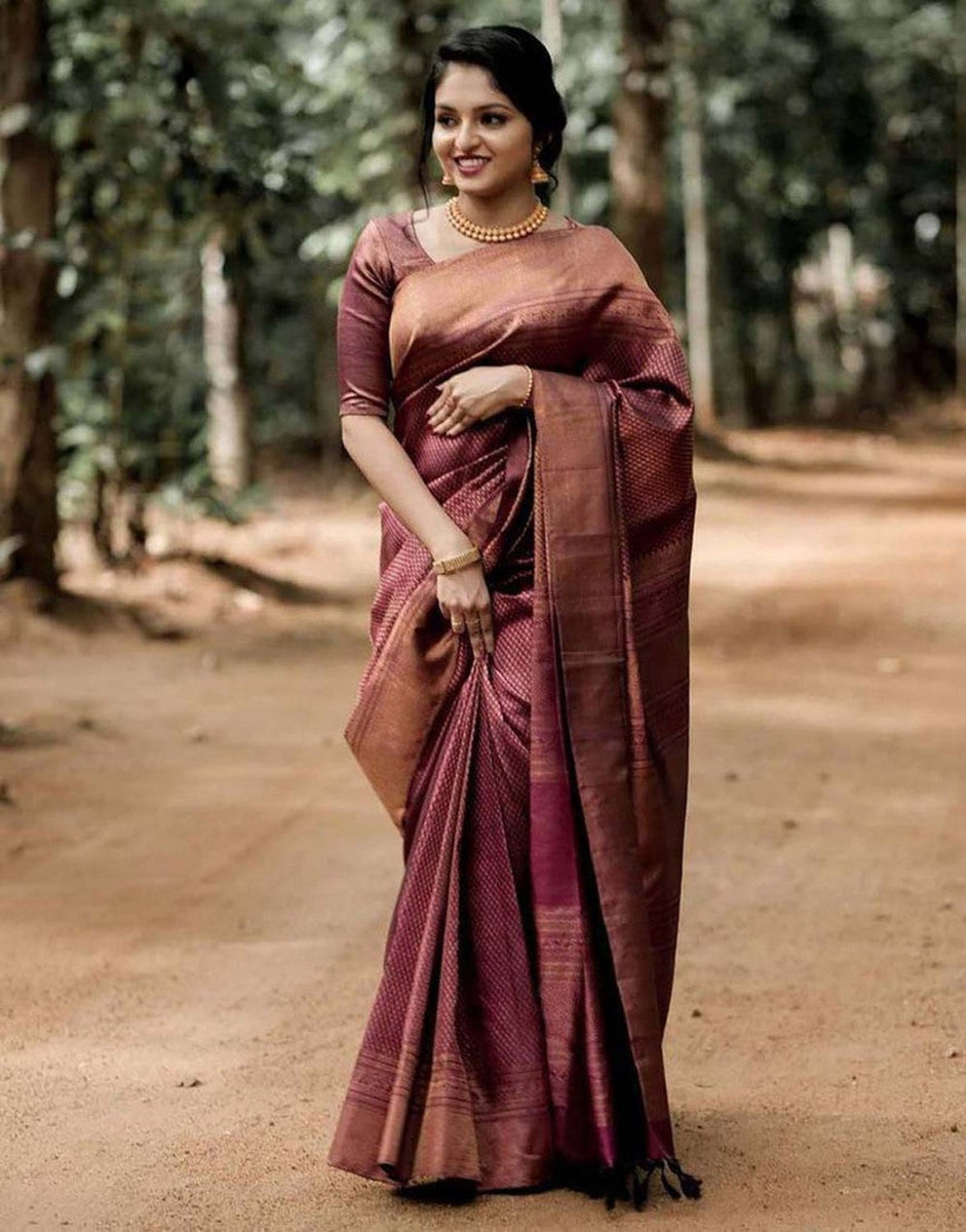 Maroon Color Jacquard Border Silk Saree – Sareewave