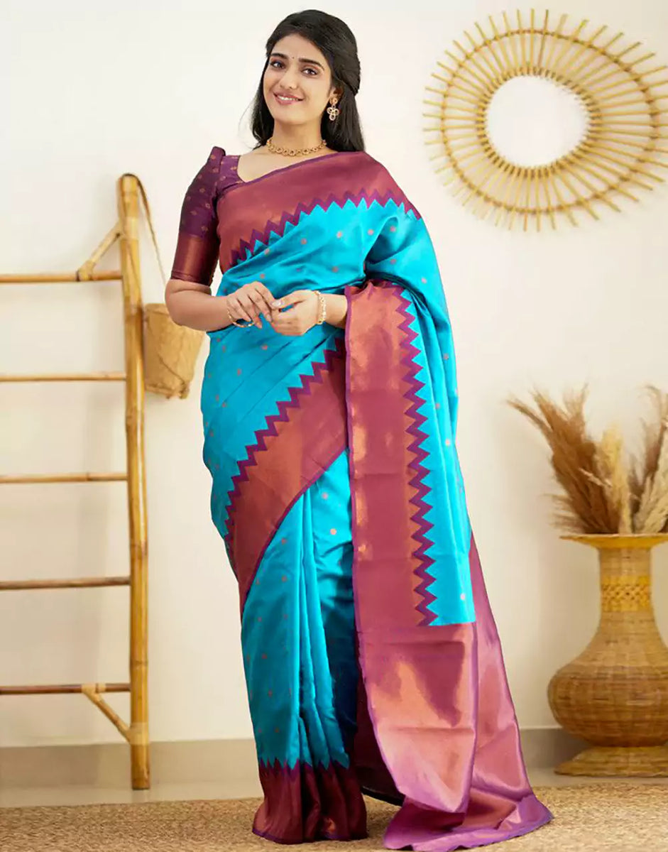 Designer Firozi Colour Banarasi Soft Silk Saree – Sareewave